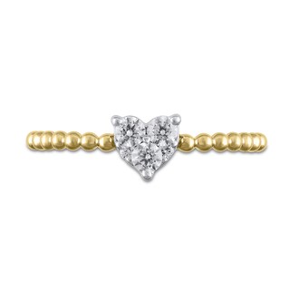 1/4 CT. T.W. Heart Multi-Diamond Bead Shank Ring in 10K Gold | Zales