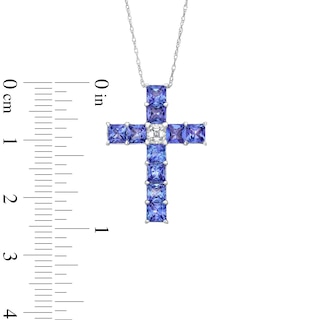 Princess-Cut Tanzanite and 1/3 CT. Diamond Cross Pendant in 14K White ...