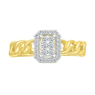 1/5 CT. T.W. Emerald Multi-Diamond Frame Curb Chain Shank Ring in ...
