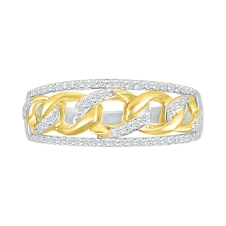 1/4 CT. T.W. Diamond Edge Curb Chain Ring in Sterling Silver with 10K ...