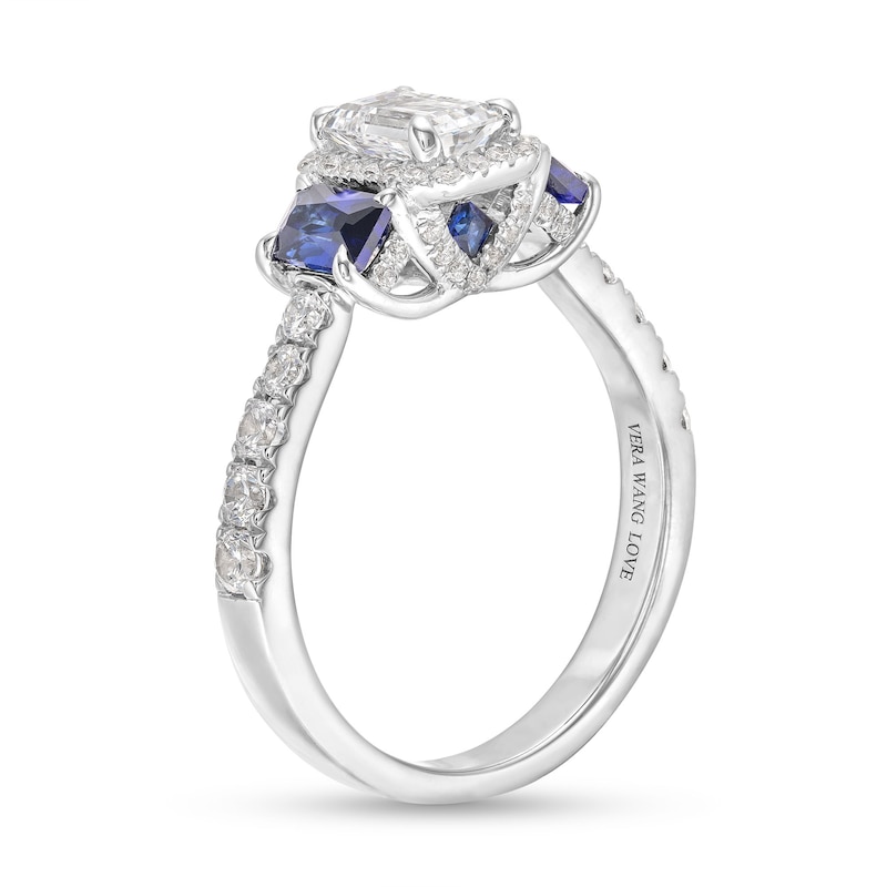 Vera Wang Love Collection 1-1/4 CT. T.W. Emerald-Cut Diamond and Sapphire Three Stone Engagement ...