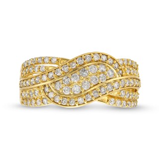 3/4 CT. T.W. Diamond Double Row Wave Bypass Ring in 10K Gold | Zales