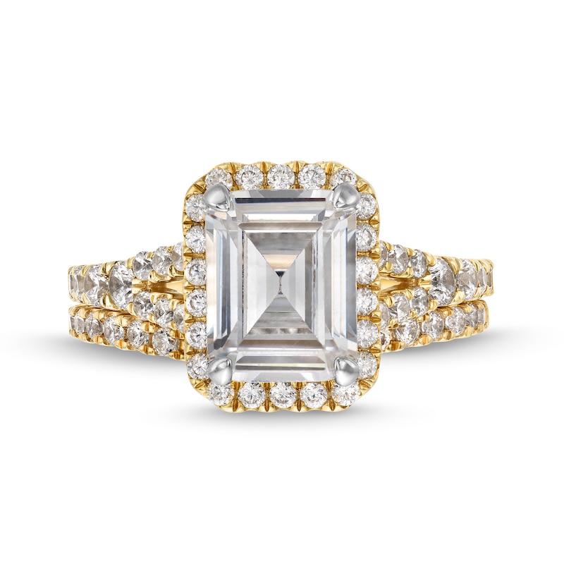 3 Ct T W Emerald Cut Lab Created Diamond Frame Split Shank Bridal Set