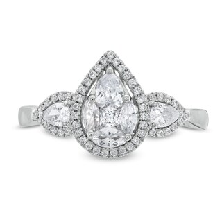 3/4 CT. T.W. Multi-Diamond Pear Composite Framed Engagement Ring in 10K ...