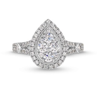 1 CT. T.W. Diamond Pear Frame Split Shank Engagement Ring in 14K White ...