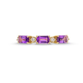 Sideways Emerald-Cut Amethyst and 1/15 CT. T.W. Diamond Alternating ...