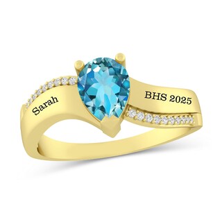 Pear-Shaped Gemstone and 1/20 CT. T.W. Diamond Bypass Engravable Class ...
