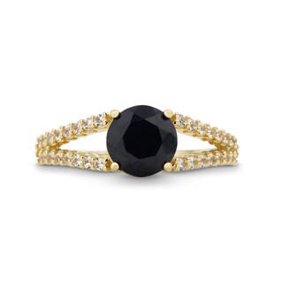 7.0mm Natural Black Sapphire and White Lab-Created Sapphire Split Shank ...