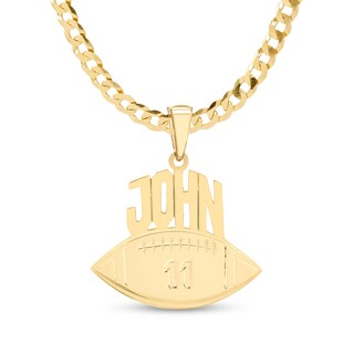 Engravable Name and Number Football Pendant in Sterling Silver with 14K ...