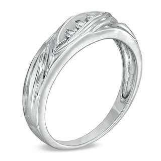 Previously Owned - Men's 1/10 CT. T.W. Diamond Three Stone Slant Band ...