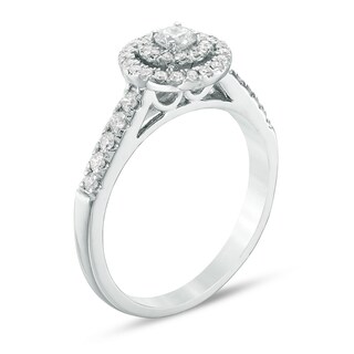 Previously Owned - 1/2 CT. T.W. Diamond Double Frame Tiered Engagement ...