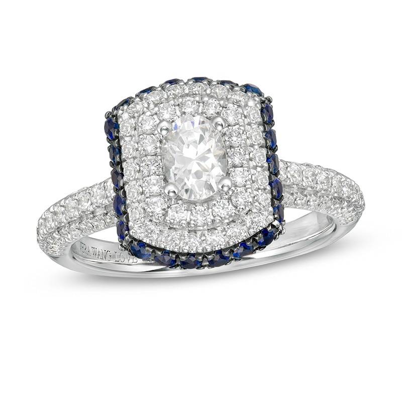 Previously Owned - Vera Wang Love Collection 1 CT. T.W. Diamond and Sapphire Frame Engagement ...