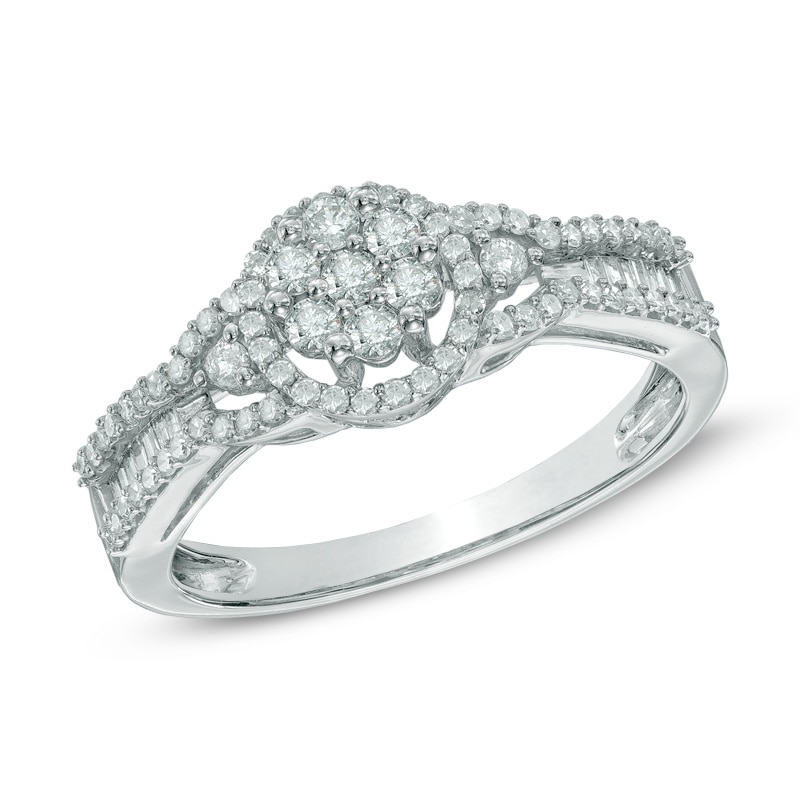 Previously Owned - 1/2 CT. T.W. Multi-Diamond Frame Ring in 10K White ...